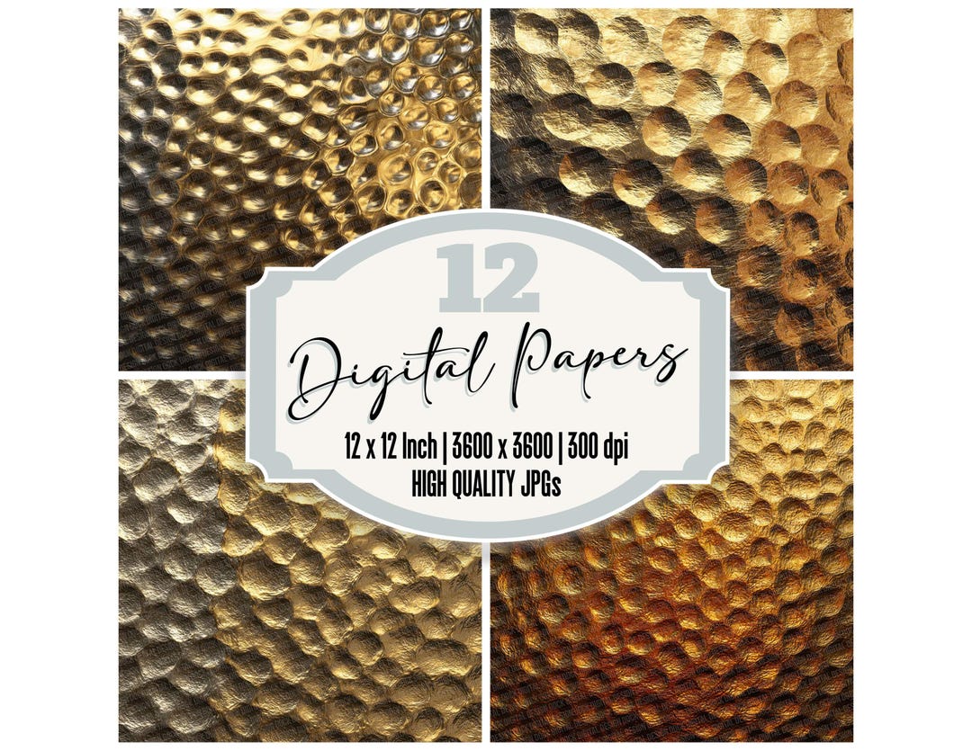 12x Hammered Gold Texture Junk Journal Paper Digital Paper Pack ...