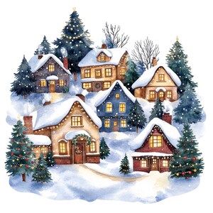 12 Christmas Village Clipart, Winter Wonderland Scenes, Printable ...