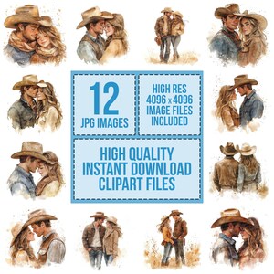 Cowboy Couple Clip Art, 12x Western Romance Clipart Set, Watercolor ...