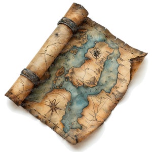 12x Paper Scroll Clipart, Vintage Map Clipart, Printable Watercolor ...