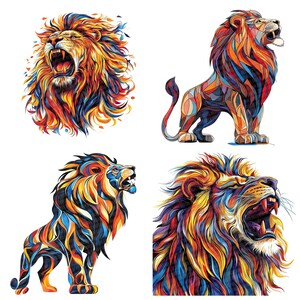 12 Lion Clip Art Pngs, Vibrant Watercolor Big Cat Illustrations ...