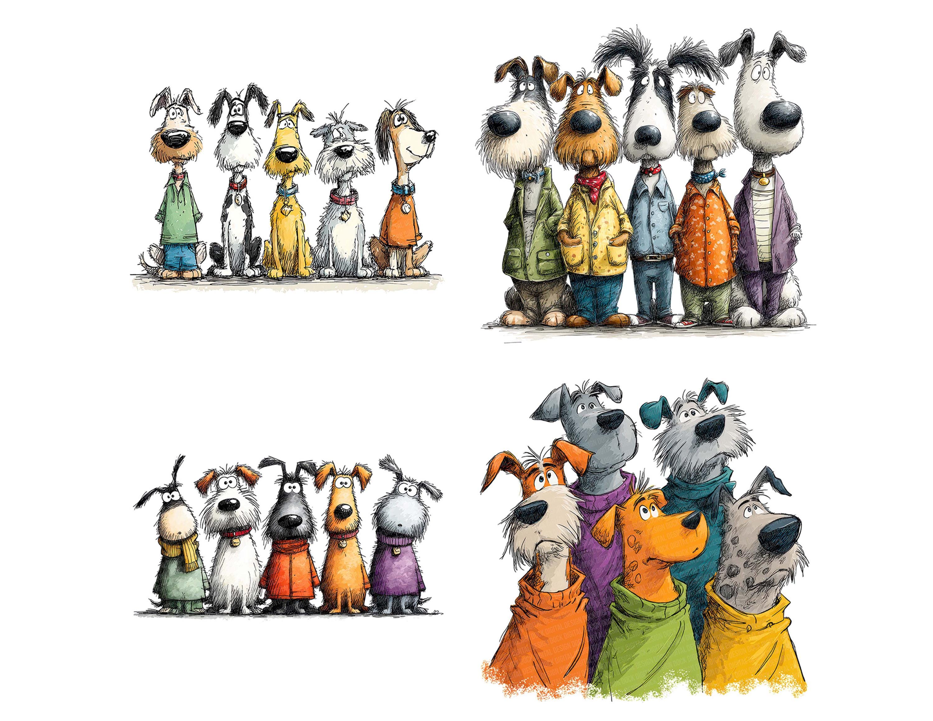 Dog Line up PNG Clip Art, 12x Funny Dogs Clipart Set, Printable ...