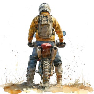 12 Motocross Back View Clipart, Watercolor Dirt Bike Clipart, Printable ...