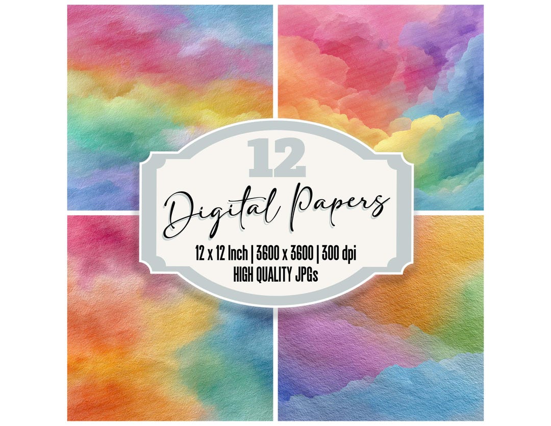 12x Classic Watercolour Wash Rainbow Paper Pack | Printable Watercolor ...