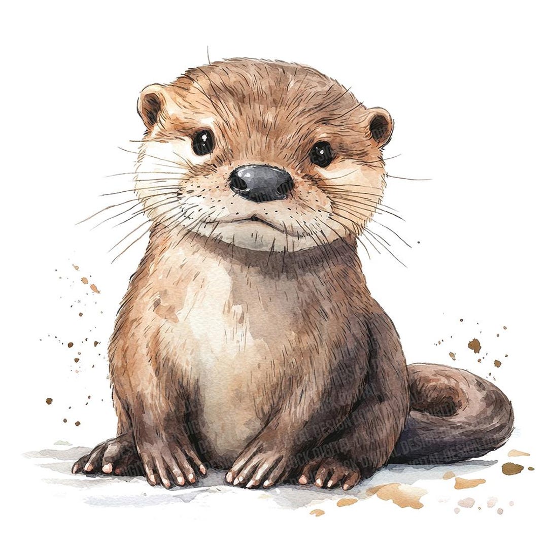 Otter PNG Clipart, 12x Watercolor Playful Otter Illustrations ...
