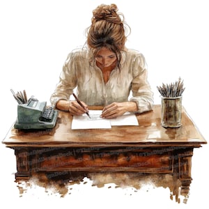 12 Woman Writing Watercolor Clipart, Woman Writing Art, Printable ...