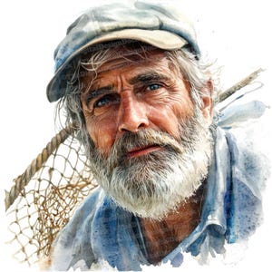 12 Sea Captain Clipart, Watercolor Old Sea Man, Printable Watercolor ...