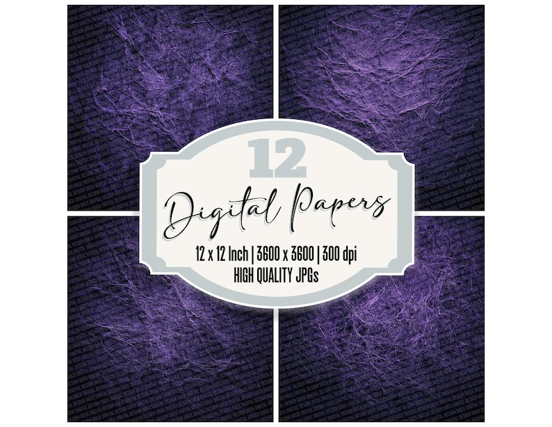 12x Dark Purple Digital Paper Pack Grunge Junk Journal Paper Texture ...
