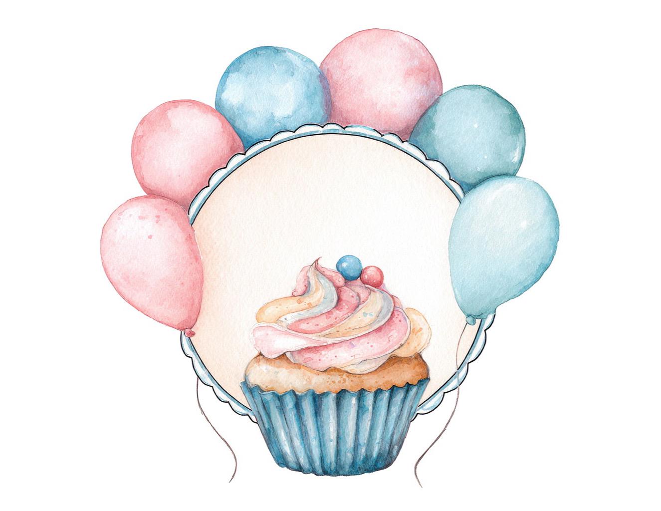 Cupcake Balloon Frame PNG Clipart, 12x Watercolor Party Clip Art Set ...