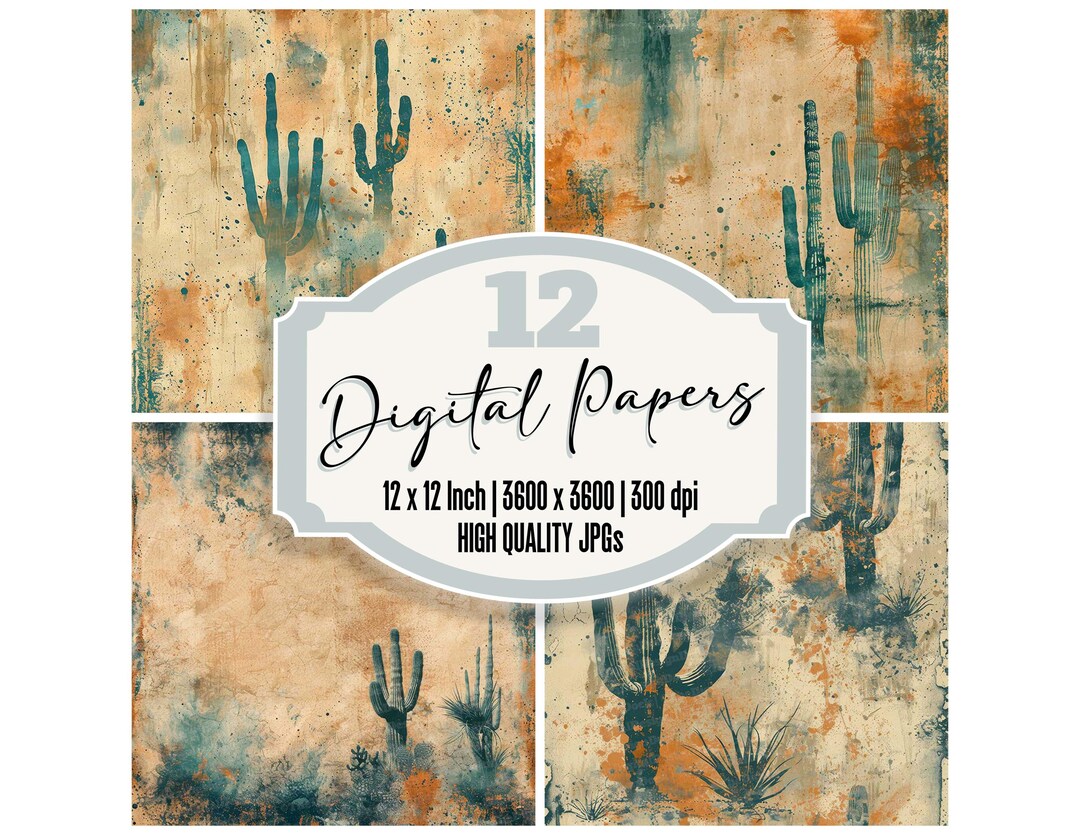 12x Desert Cactus Junk Journal Paper, Distressed Southwestern Digital ...