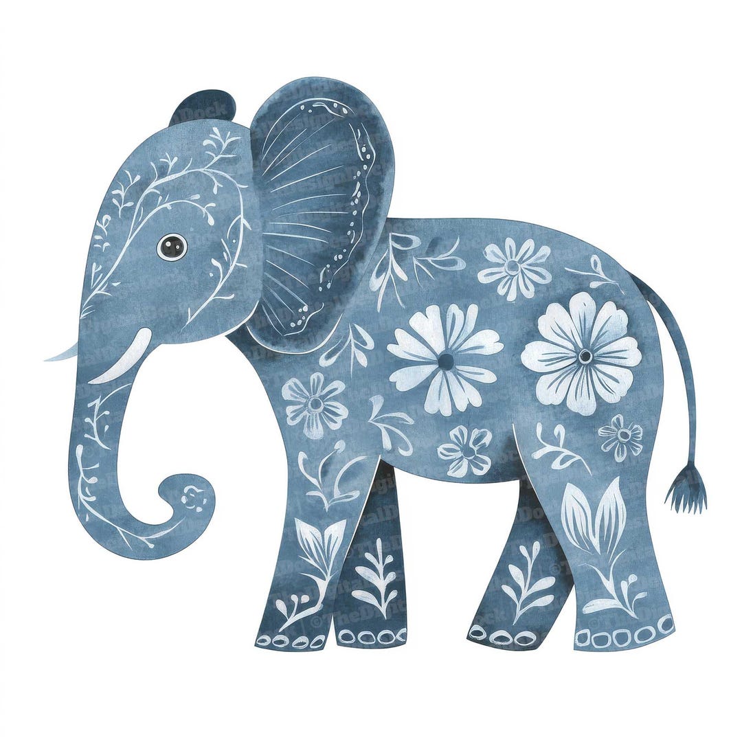 Floral Elephant Clip Art, 12x Decorative Elephant Clipart Set ...