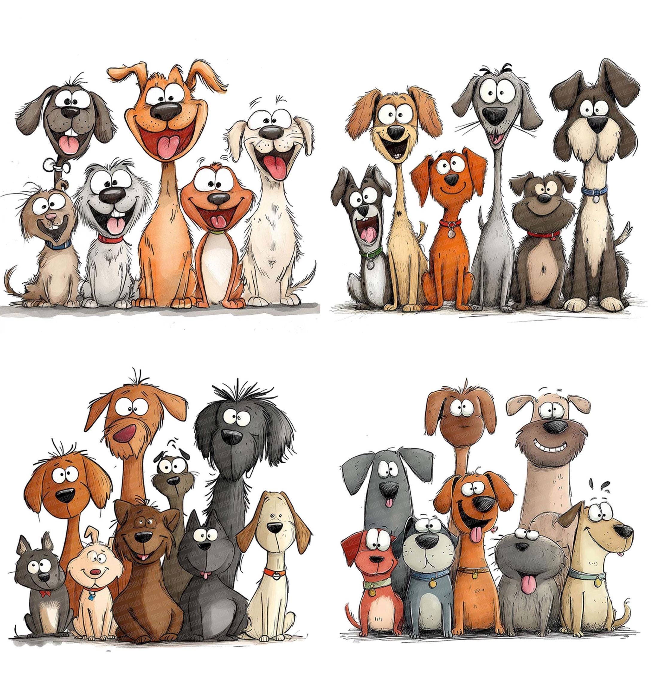 Funny Dog Group PNG Clip Art, 12x Cartoon Dog Pack Clipart PNG Set ...