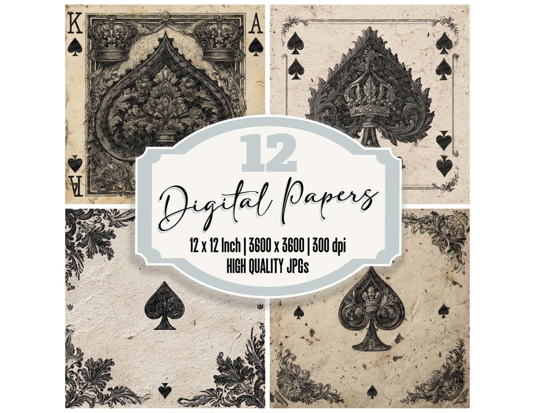 King Spades Playing Card Digital Paper Pack 12x Vintage Royal Design ...