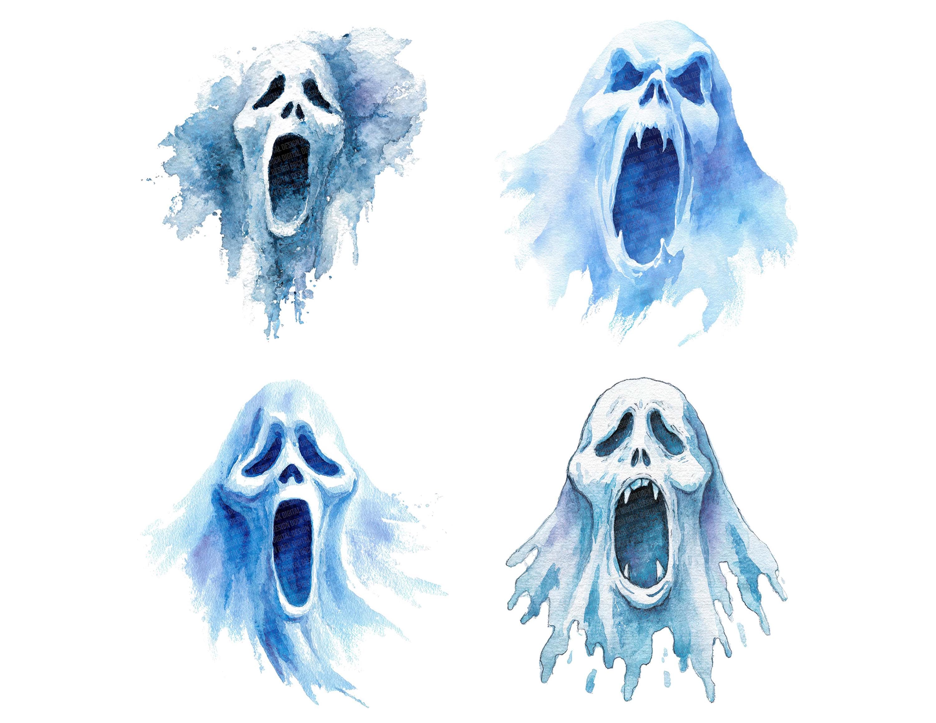 12x Haunted Ghost PNG Clipart, Screaming Spirit Clip Art Set, Printable ...