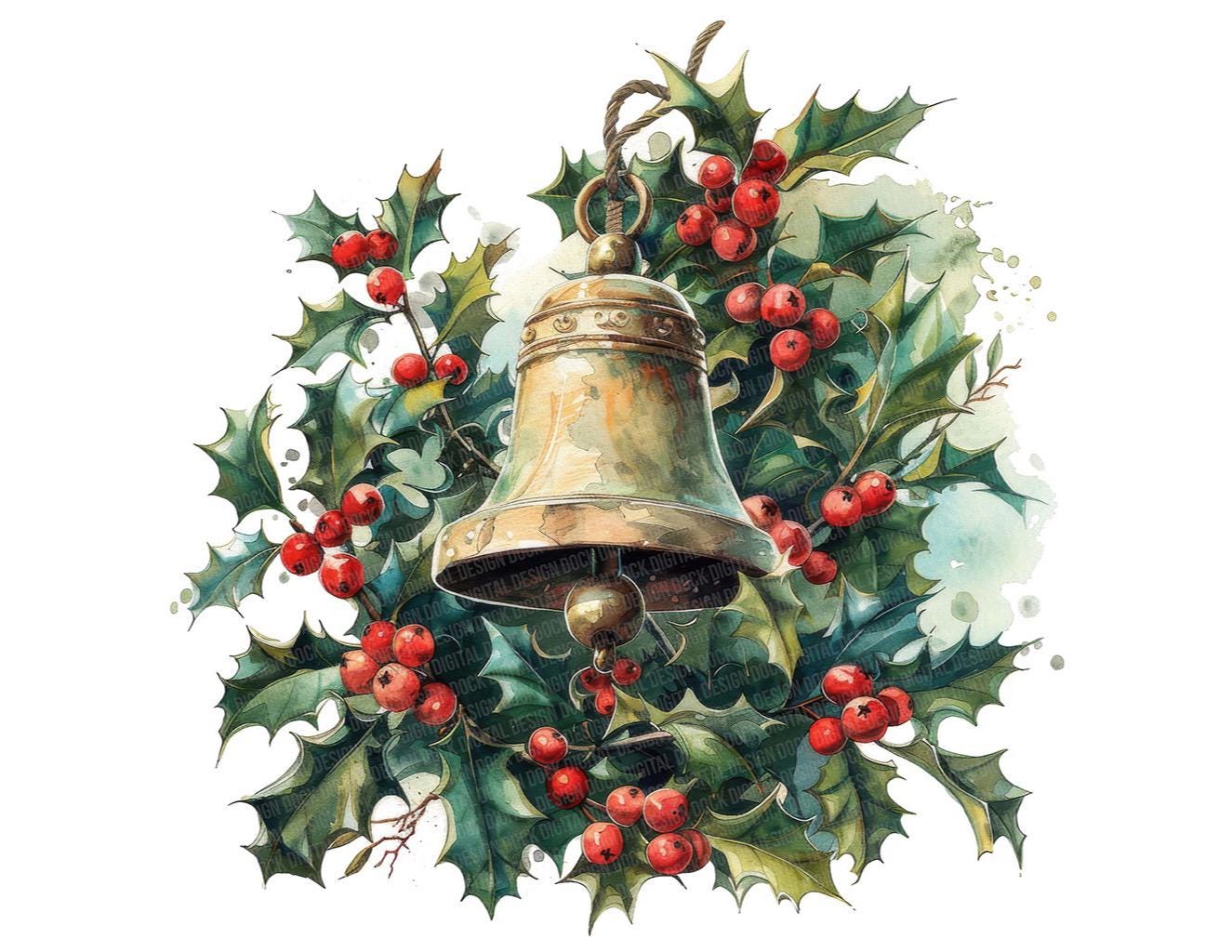 Christmas Bell PNG Clipart, 12x Holly Berries Clip Art Set, Printable ...