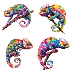 Neon Chameleon PNG Clipart, 12x Colorful Reptile Clip Art Set ...