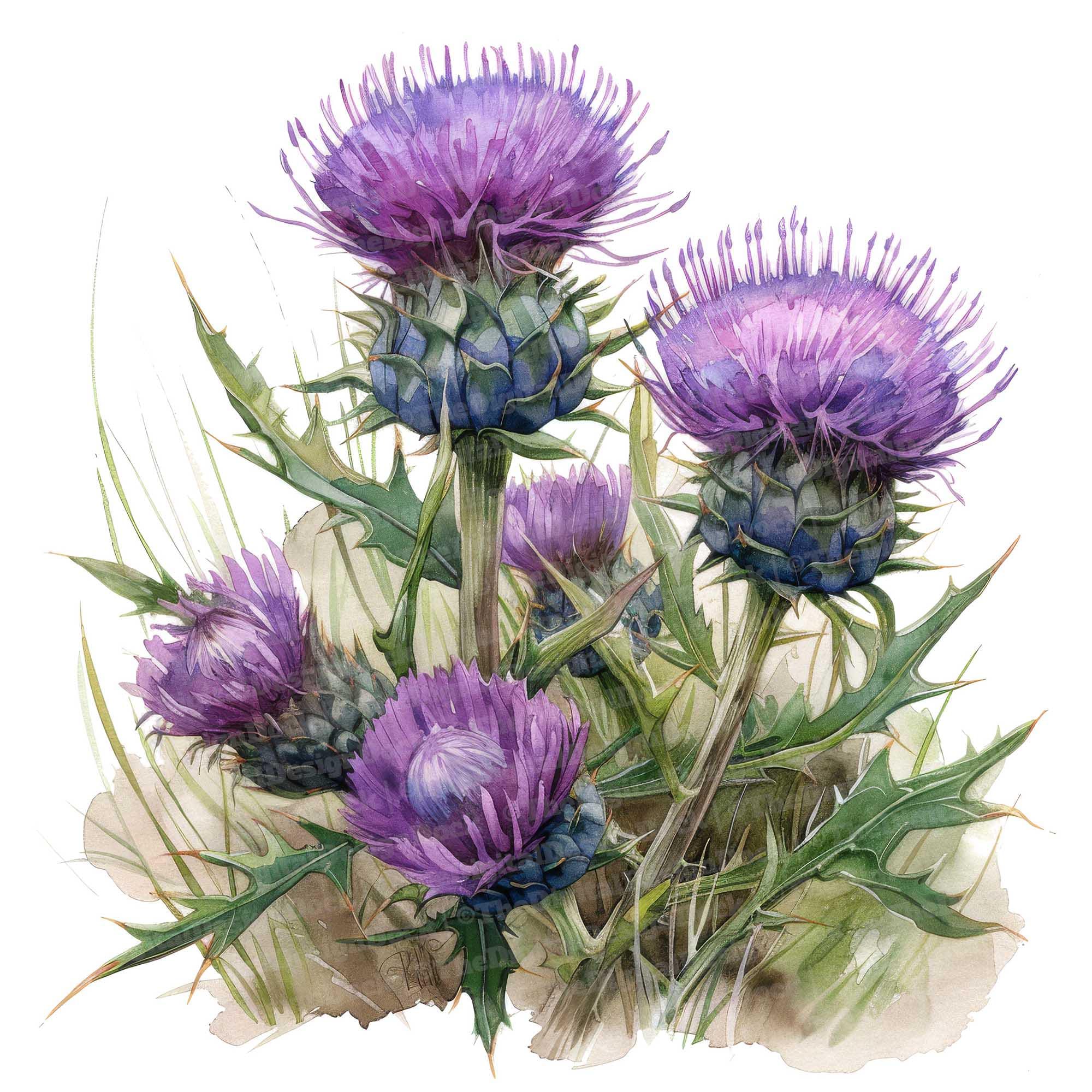 12 Thistle Flower Clipart, Watercolor Botanical Clipart, Printable ...