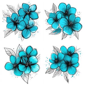 Turquoise Floral PNG Clip Art, 12x Abstract Flower Clipart Set ...