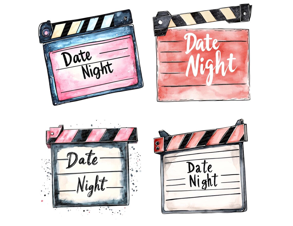 Date Night PNG Clipart, 12x Romantic Movie Night Clip Art Set ...