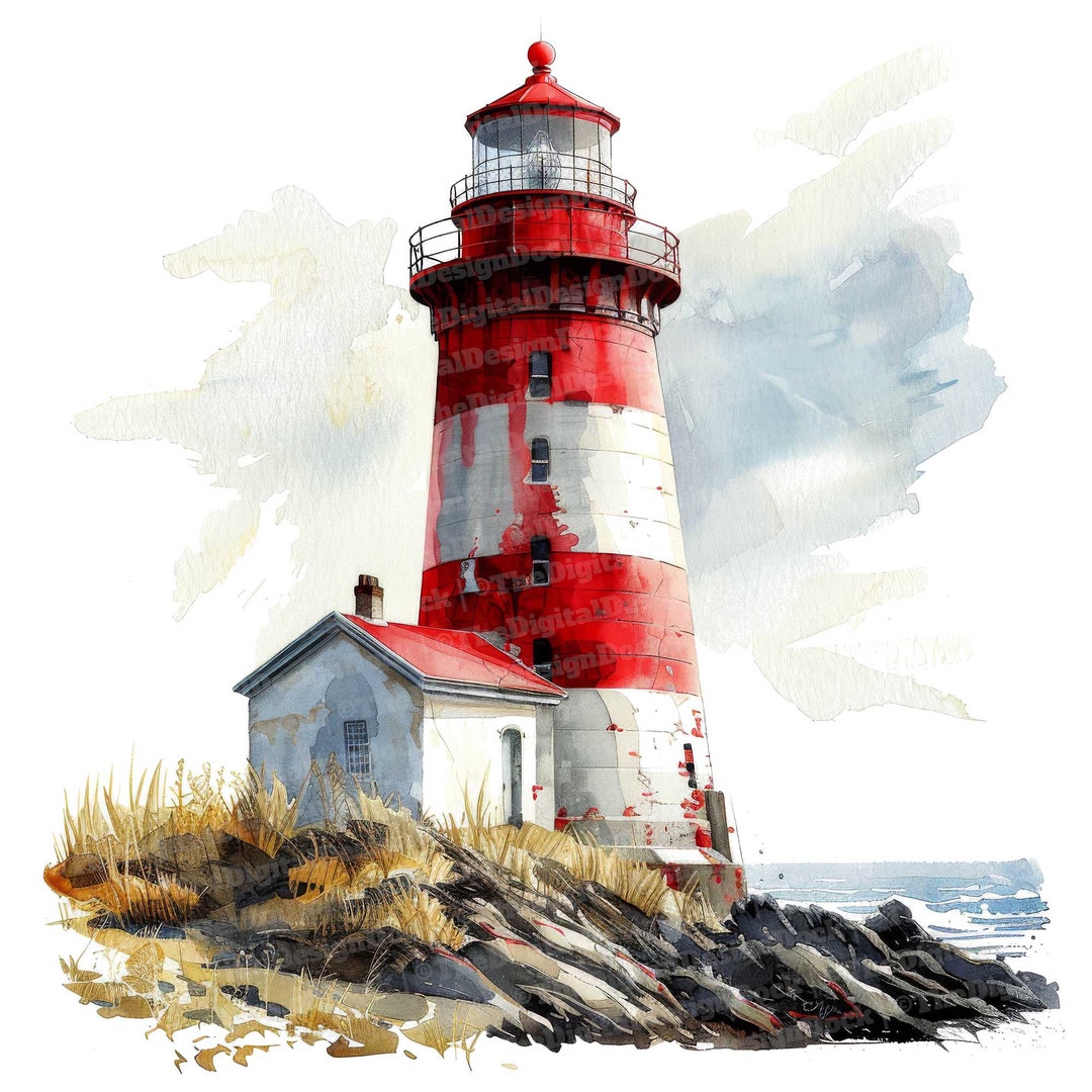 Lighthouse Clipart, 12 Jpgs, Nautical Coastal Clipart, Printable ...