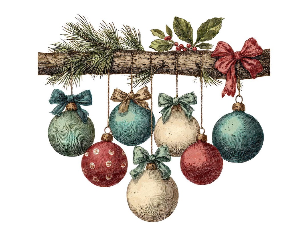 12x Christmas Ornament PNG Clipart, Rustic Hanging Bauble Clip Art Set ...