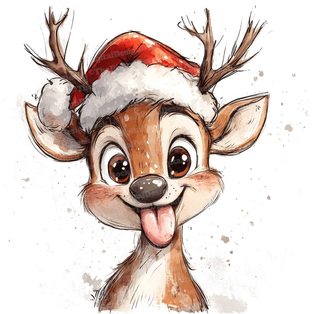 Funny Reindeer PNG Clip Art, 12x Christmas Reindeer PNG Clipart Set ...