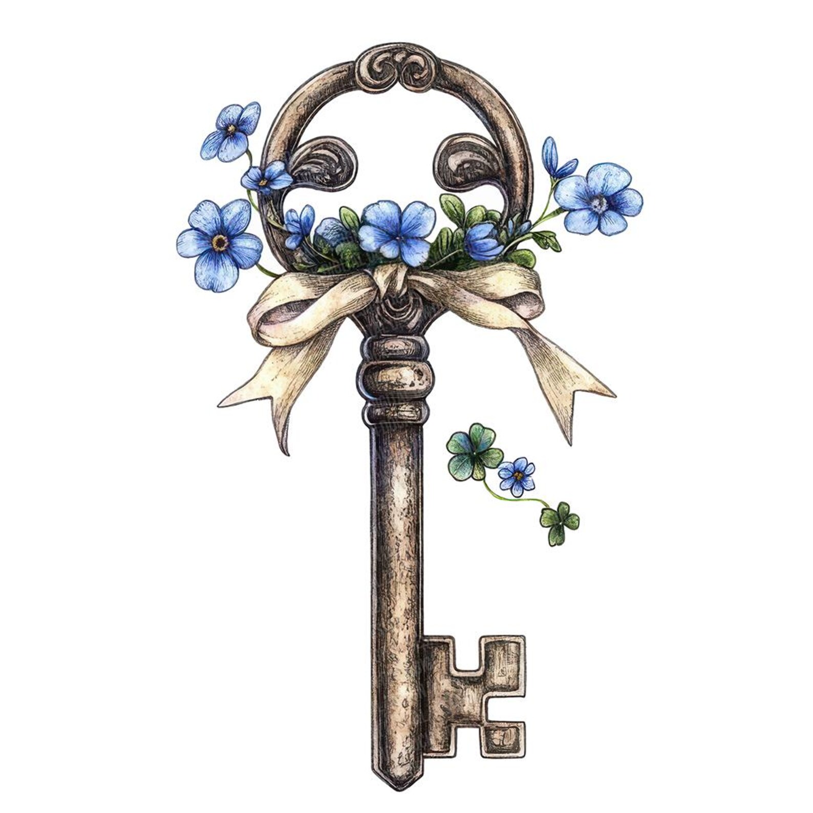 12x Ornate Key PNG Clipart, Antique Key With Flowers Clip Art Set ...