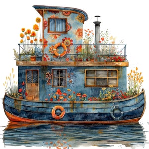 Houseboat Clipart, 12 Jpgs, Colourful Narrowboat Clipart, Printable ...
