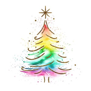 Sketch Rainbow Christmas Tree PNG Clipart, 12x Watercolor Holiday Tree ...
