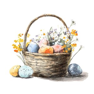 Egg Basket PNG Clipart, 12x Watercolor Easter Basket Clip Art Set ...