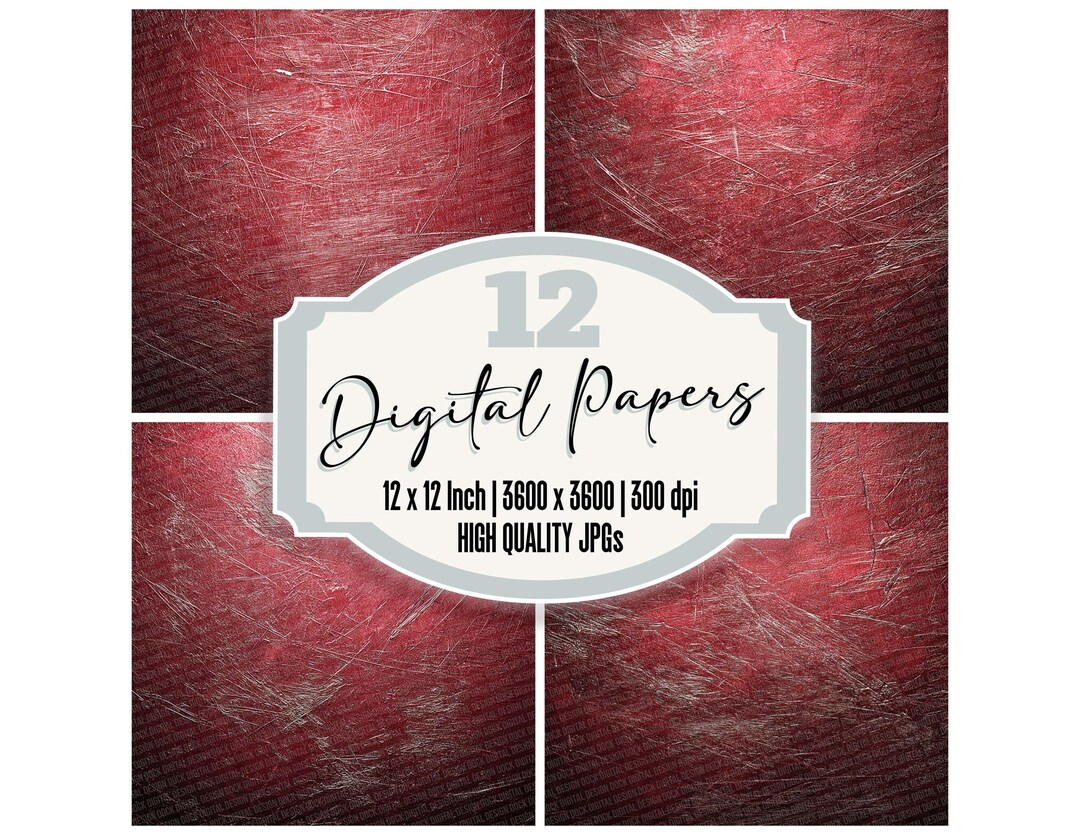 12x Scratched Red Metal Texture Junk Journal Paper Digital Paper Pack ...