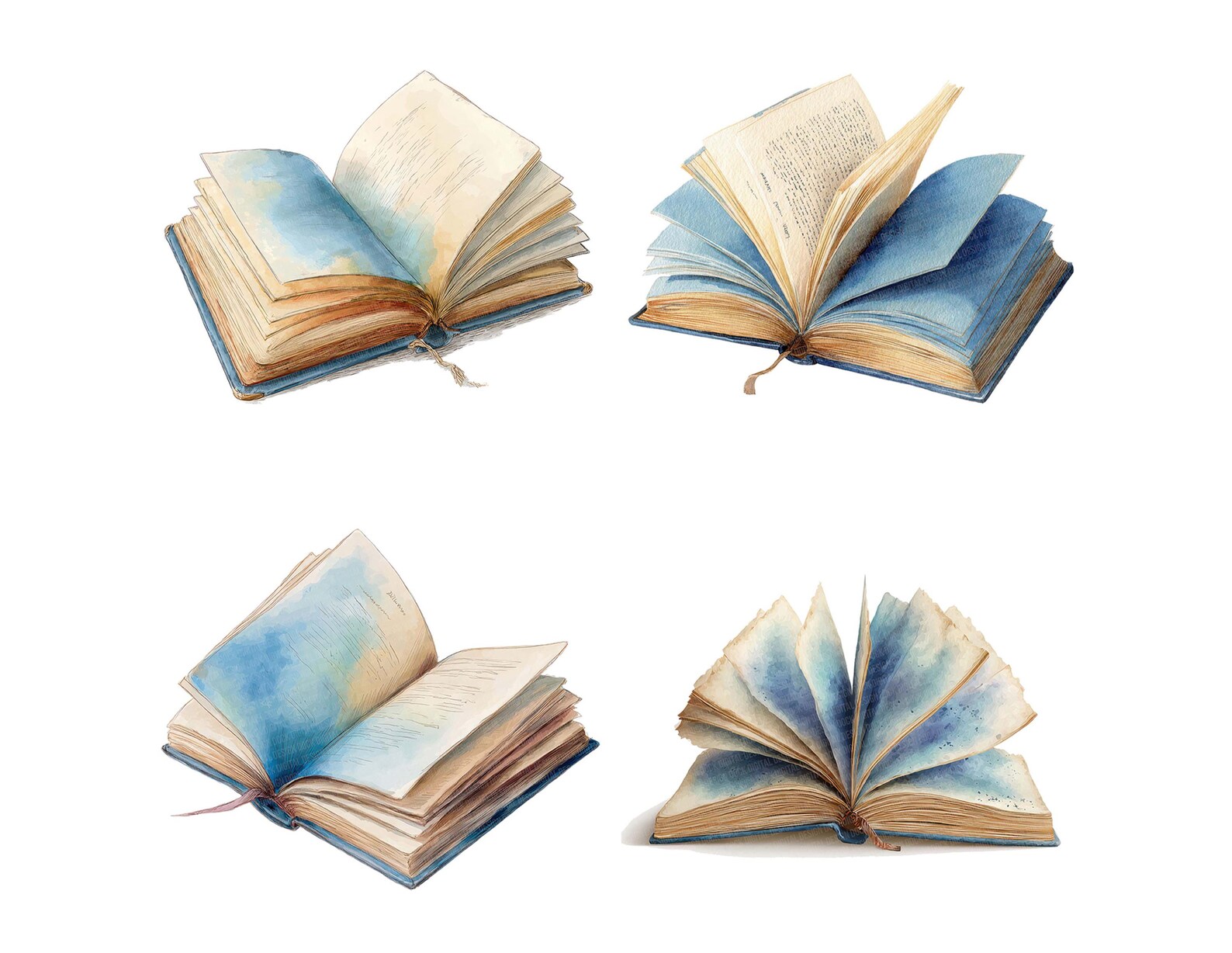 Open Book PNG Clipart, 12x Watercolor Vintage Book Clip Art Set ...
