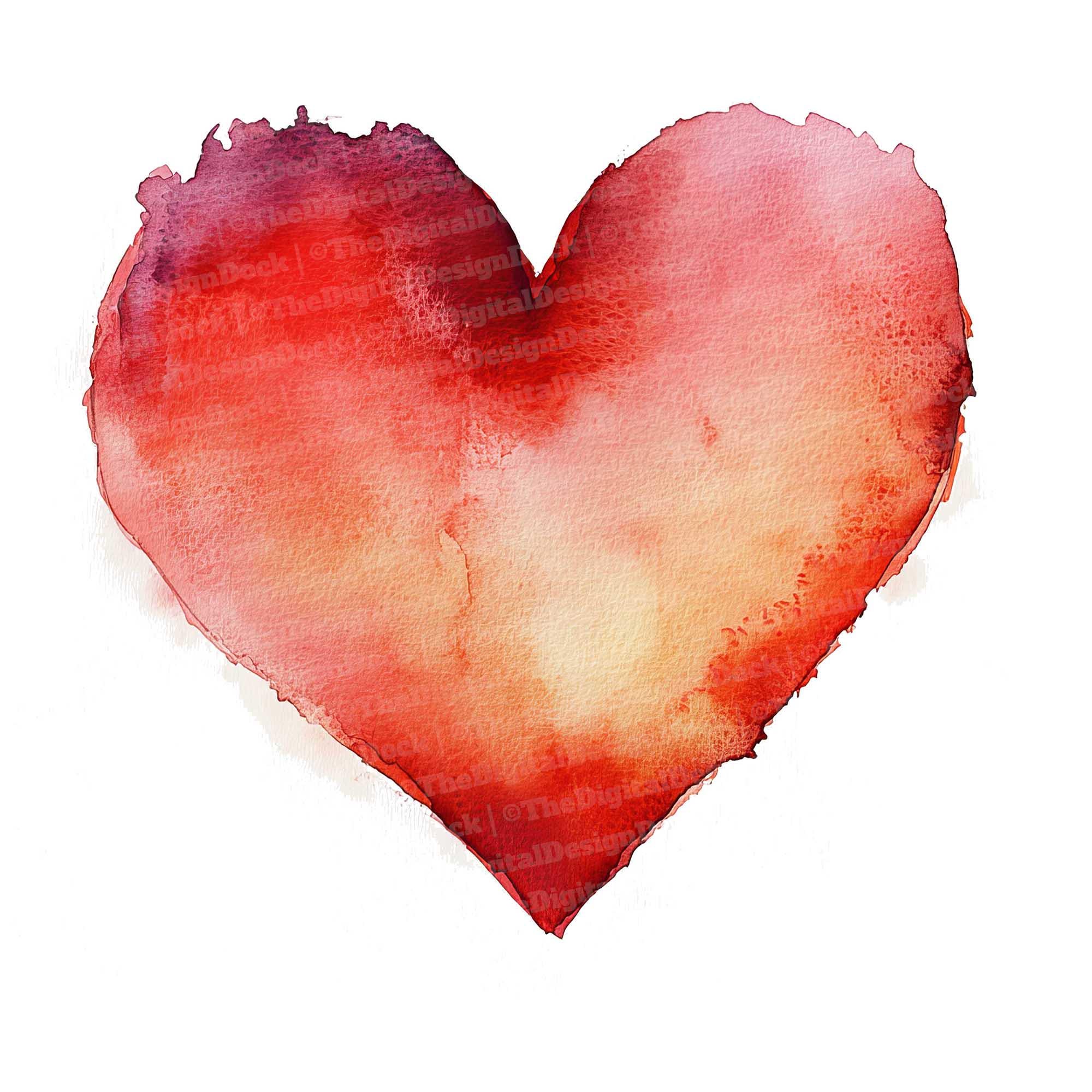 12 Watercolor Heart Clipart, Red Heart Art, Valentine's Day Clipart ...