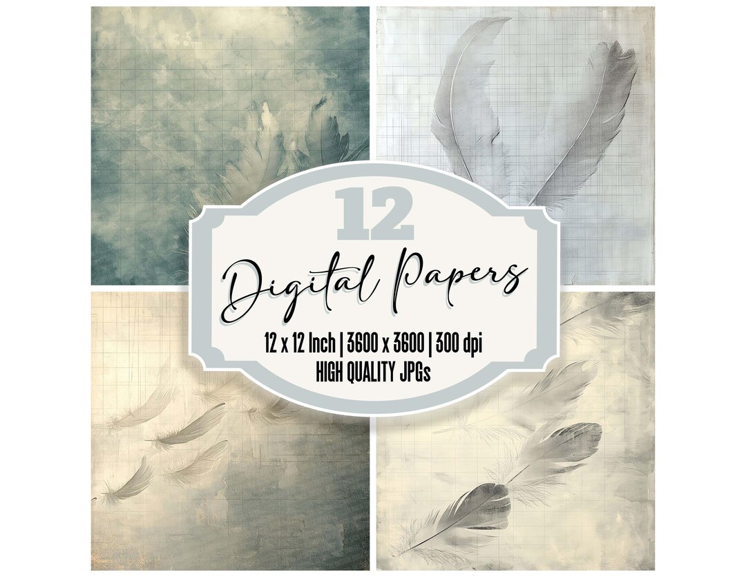 12x Feather Grid Drift Junk Journal Paper Soft Feathers and Grid ...
