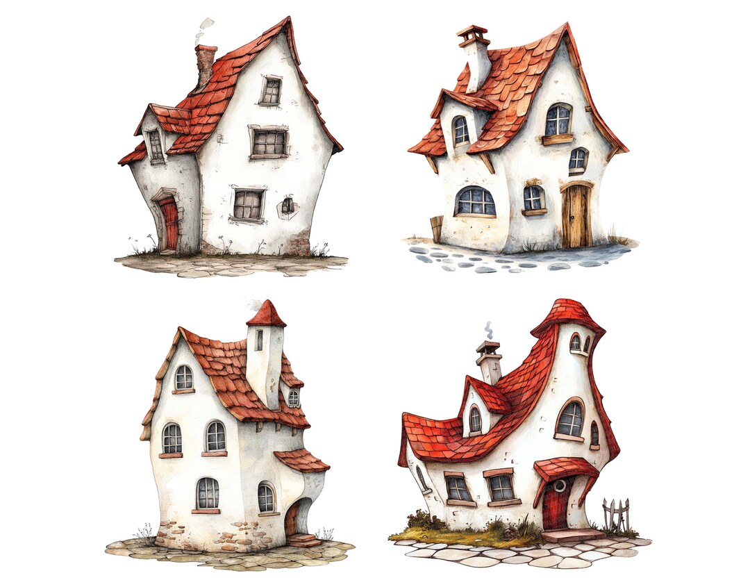 Crooked Cottage PNG Clipart,12x Old Cottage Watercolor Clip Art Set ...