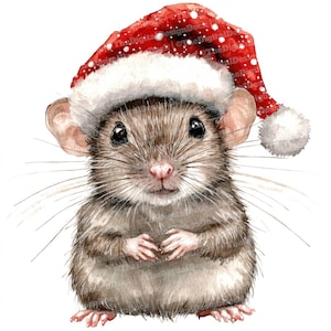 Christmas Rat Clip Art, 12x Watercolor Christmas Rat Clipart Set ...