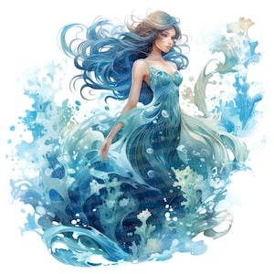 12x Ocean Fairy Clipart, Sea Fairies JPG Clipart, Printable Watercolor ...