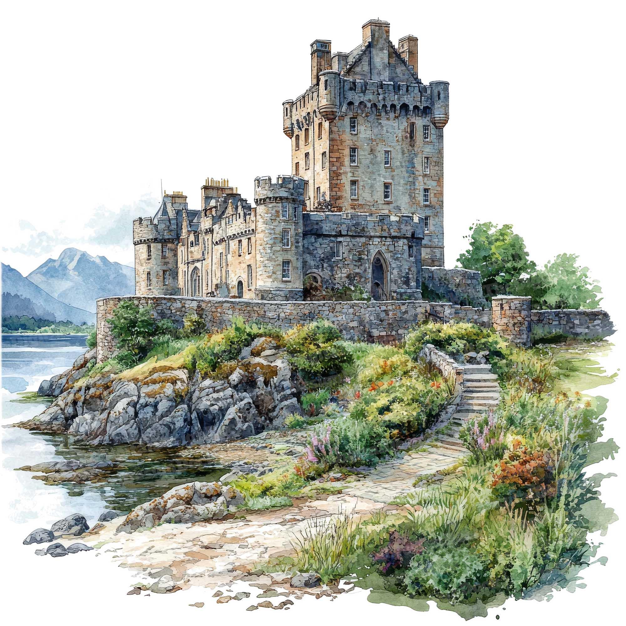 12 Scottish Castle Clipart, Watercolor Highland Castles, Printable ...