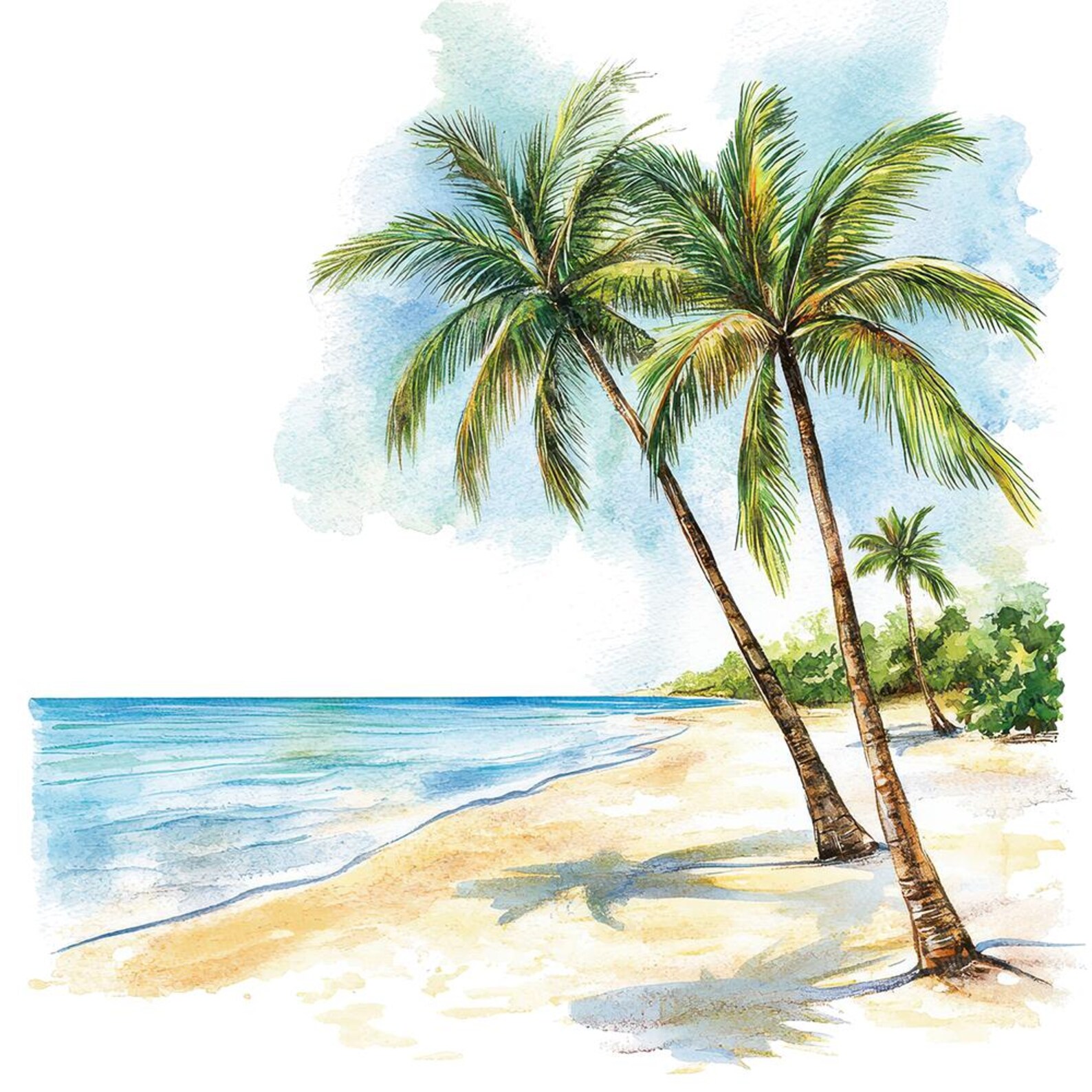 12x Palm Tree Beach PNG Clipart, Watercolor Ocean Clip Art Set ...