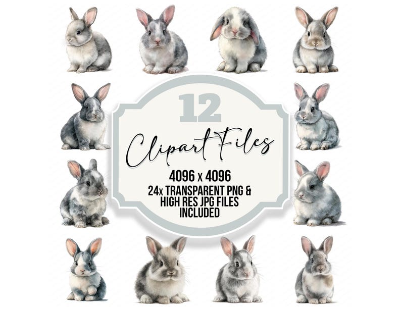 Baby Bunny Clipart, 12x Rabbit Clip Art Set, Printable Watercolor Clip ...