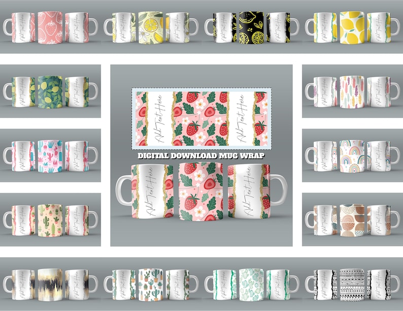 180x Pattern PNG Mug Wraps for 11oz 15oz Sublimation Mug Bulk Bundle ...