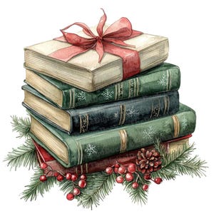 Christmas Book Clip Art, 12x Holiday Books Pile Clipart Set, Vintage ...