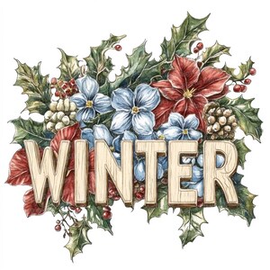 Winter Floral Clip Art, 12x Holiday Flowers Clipart Set, Printable ...