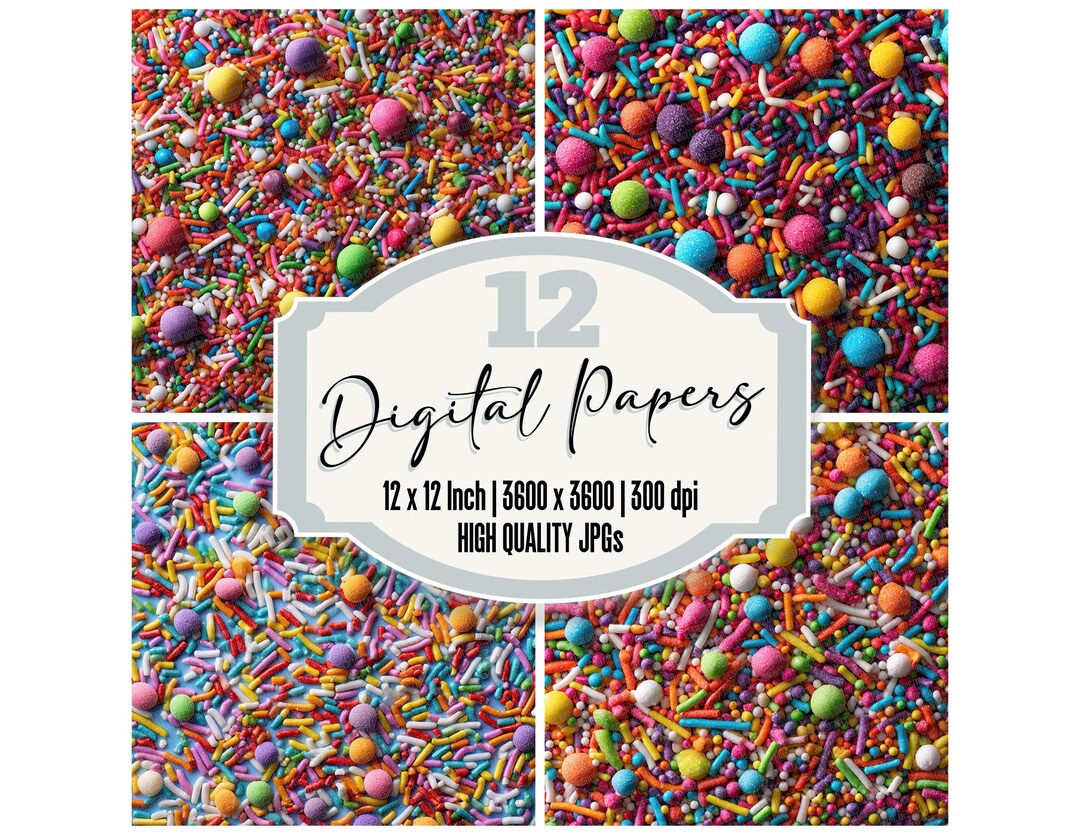12 X Rainbow Sprinkles Junk Journal Paper Candy Texture Digital Paper ...