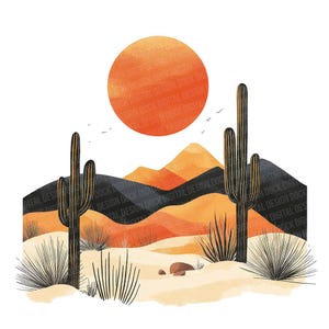 Desert Landscape PNG Clipart, 12x Cactus Sunset Illustrations ...