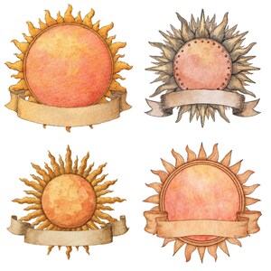 12x Celestial Banner PNG Clipart, Sun Label Clip Art Set, Printable ...