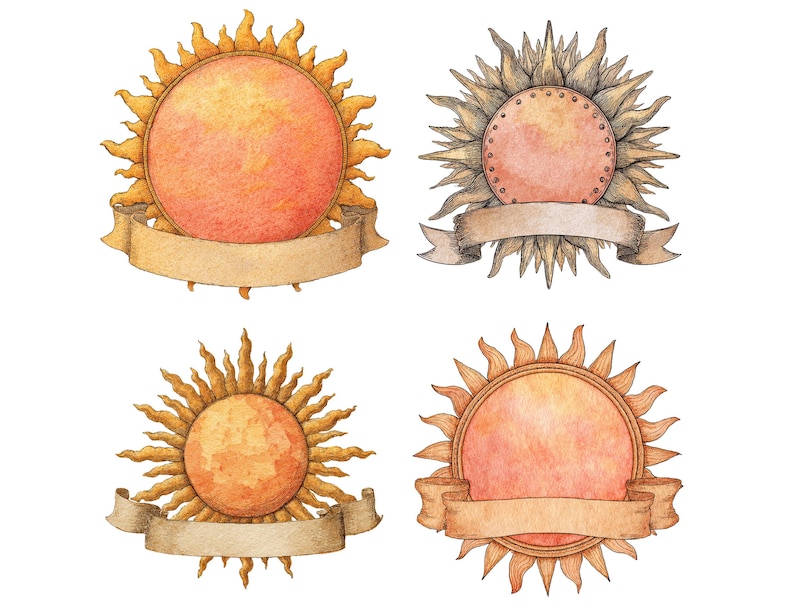 12x Celestial Banner PNG Clipart, Sun Label Clip Art Set, Printable ...