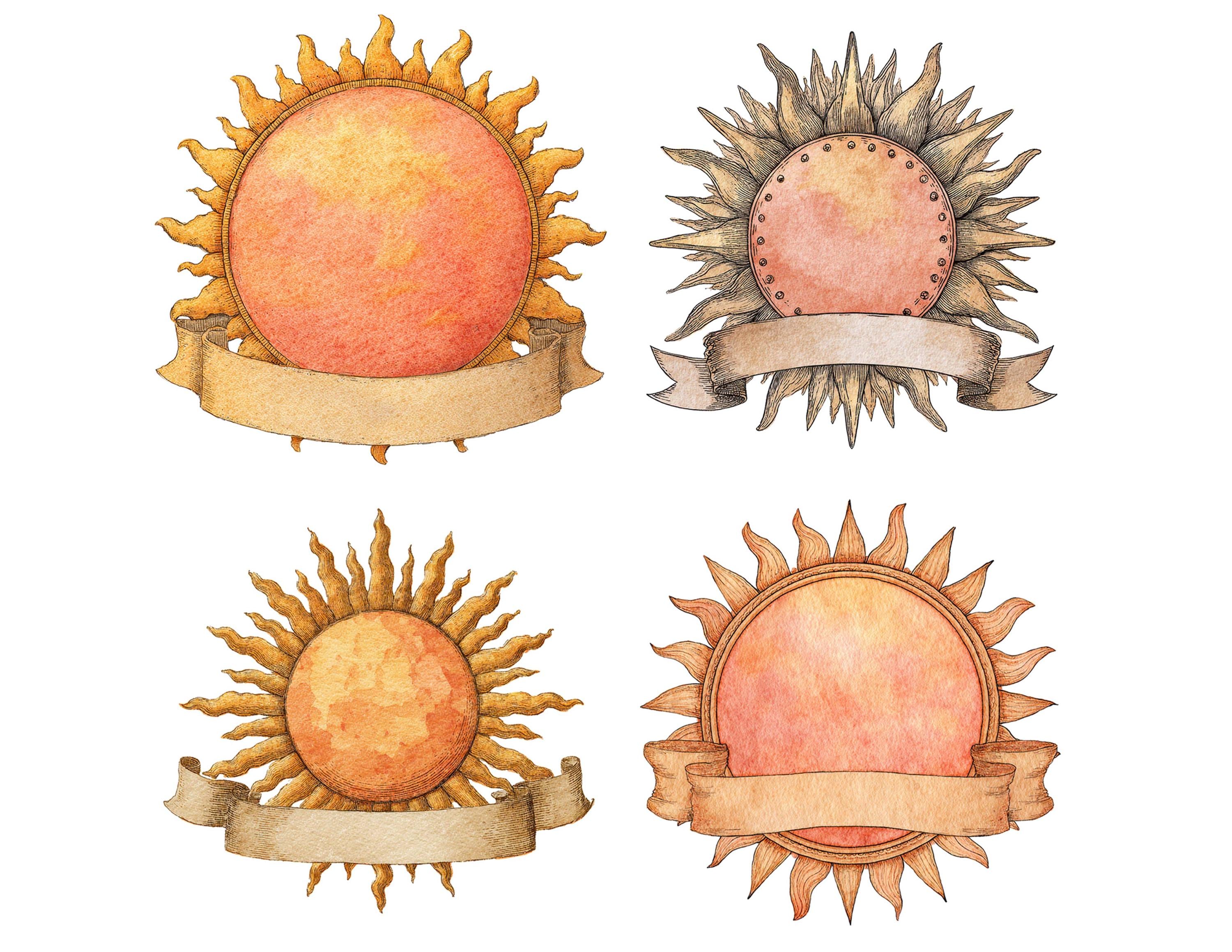 12x Celestial Banner PNG Clipart, Sun Label Clip Art Set, Printable ...