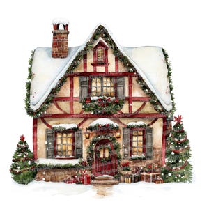 Christmas House Clip Art, 12x Snowy Cottage Holiday Clipart Set ...