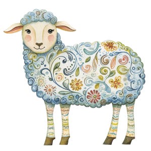 Sheep Clip Art, 12x Folk Art Sheep Clipart Set, Watercolor Sheep Clip ...